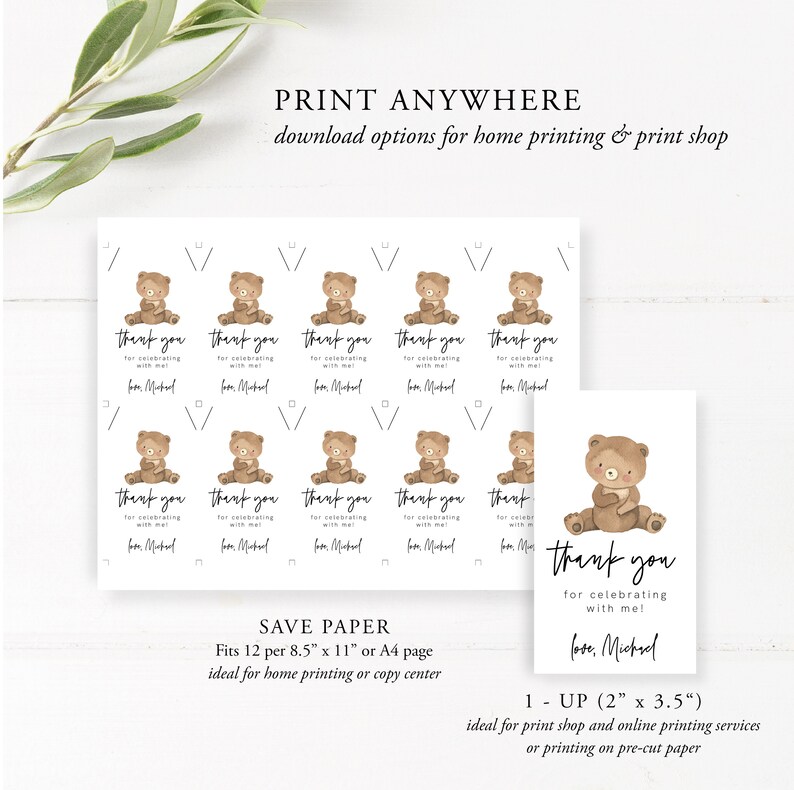 Bear Favor Tag Template Cute Bear Birthday Teddy Bear Favor | Etsy