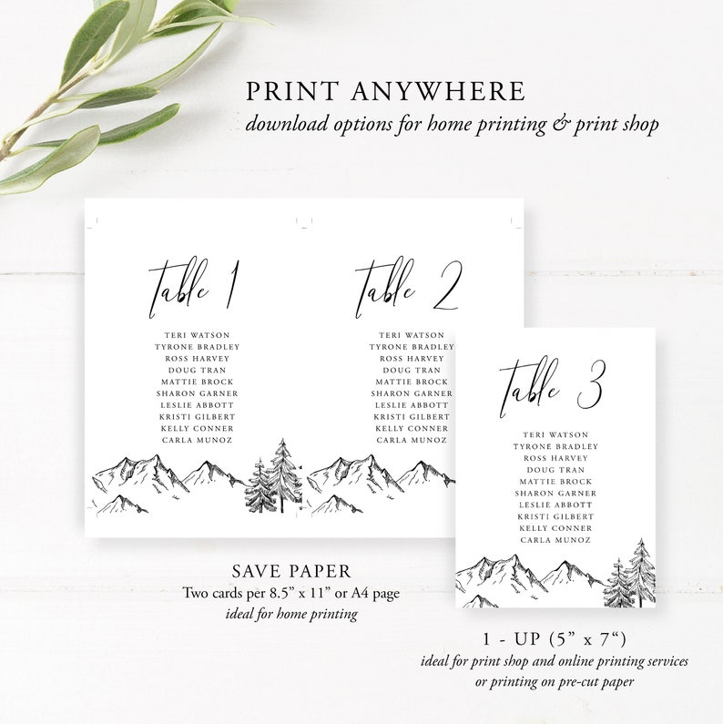 Mountain Wedding Seating Chart Card, Pine Wedding Seating Chart Cards ...
