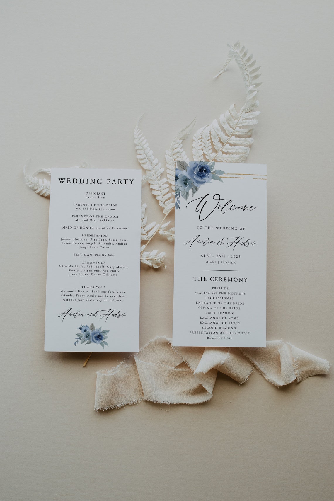 Dusty Blue Wedding Program Template Blue Floral Wedding - Etsy