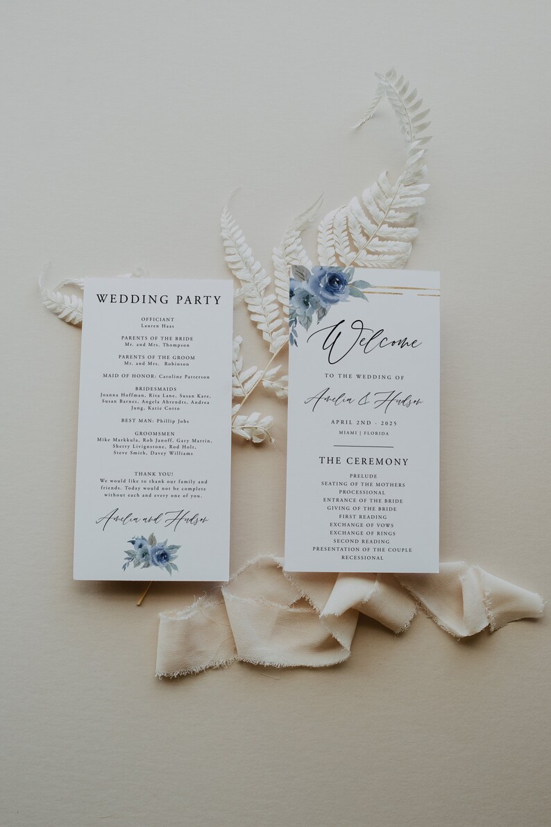 Dusty Blue Wedding Program Template Blue Floral Wedding - Etsy