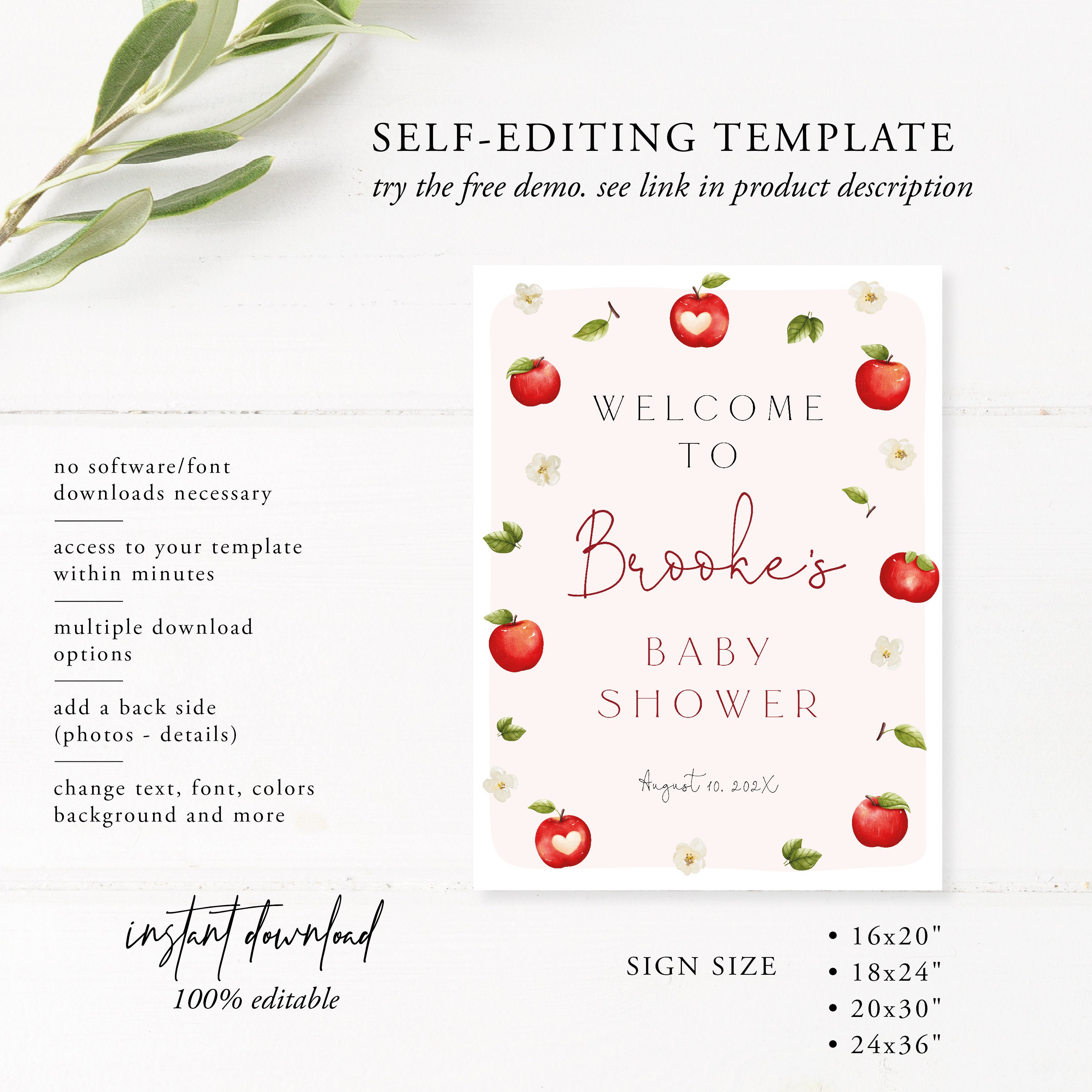 Apple Baby Shower Welcome Sign Template, Apple of Our Eye Baby Shower ...