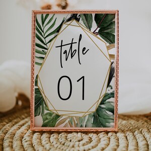 Tropical Table Number Card Template, Tropical Wedding, Beach, Palm ...