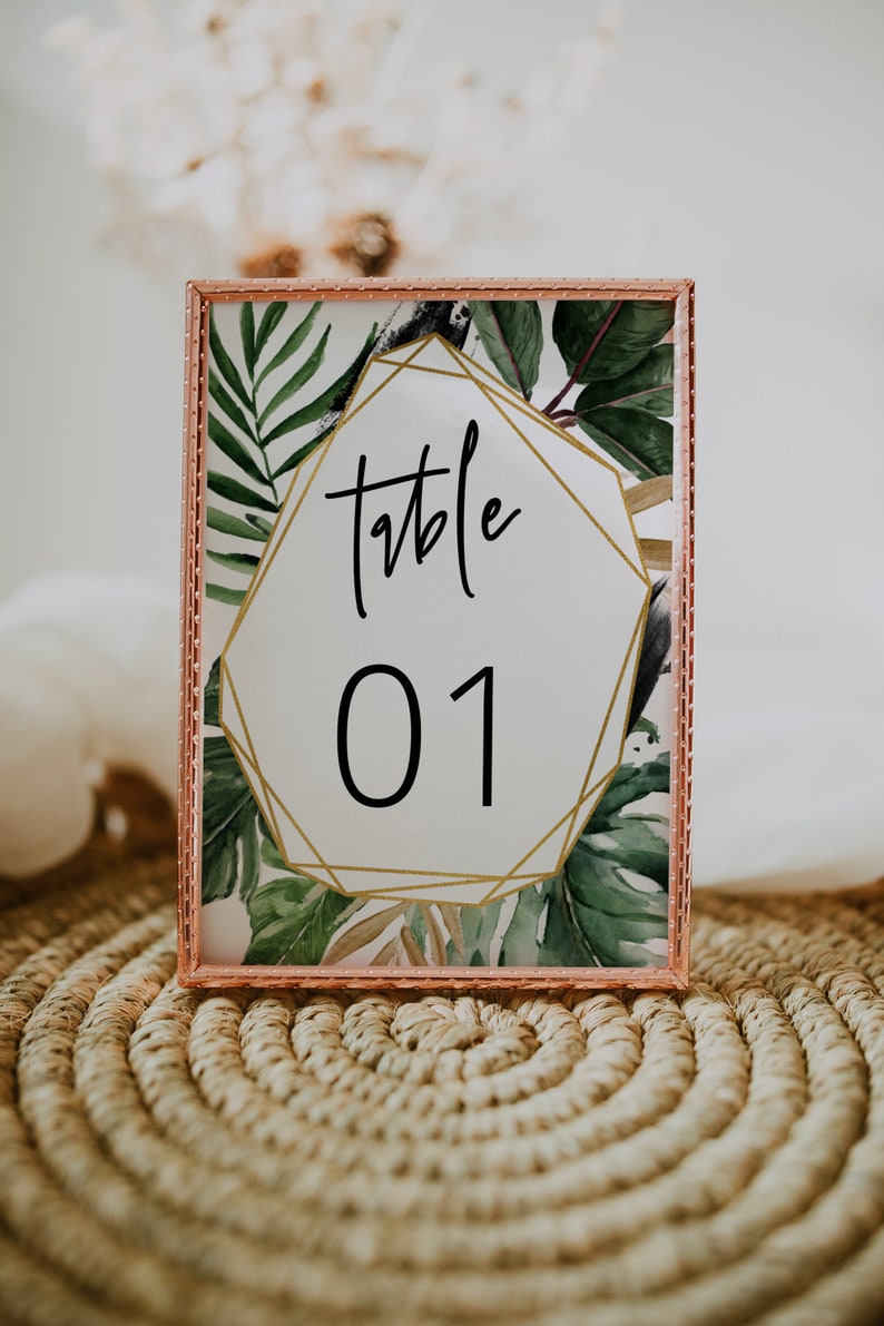 Tropical Table Number Card Template Tropical Wedding Table - Etsy