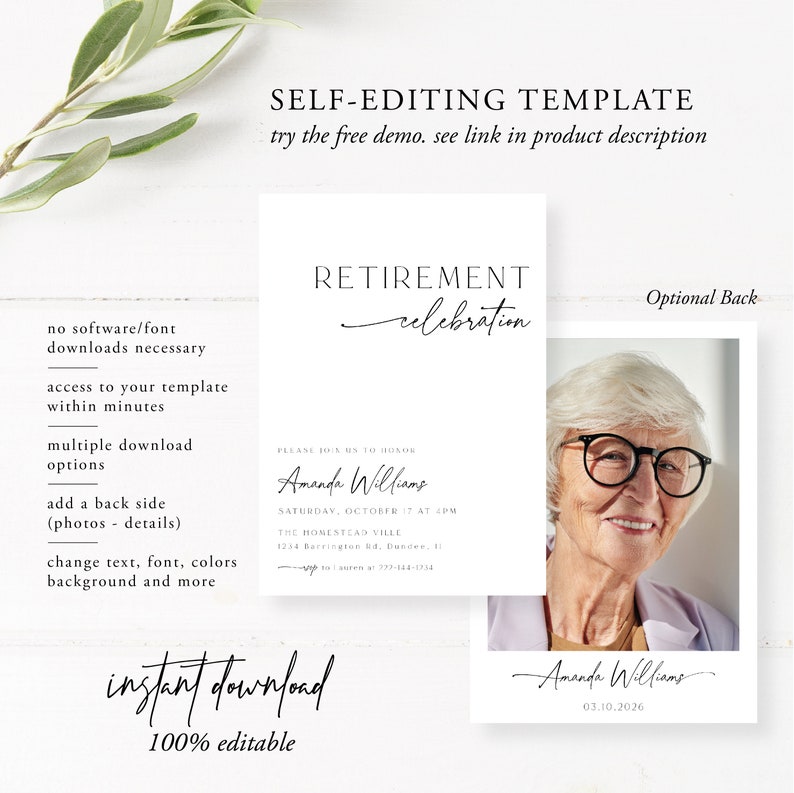 Minimalist Retirement Celebration Invitation Template, Fully Editable ...