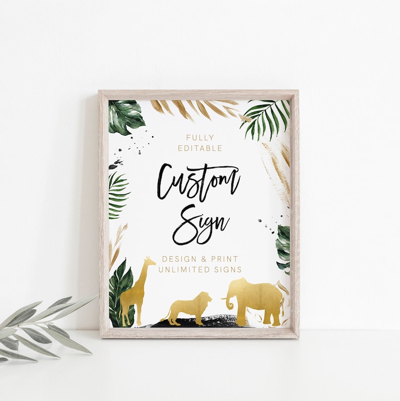 Safari Custom Sign Template Safari Baby Shower Table Sign - Etsy