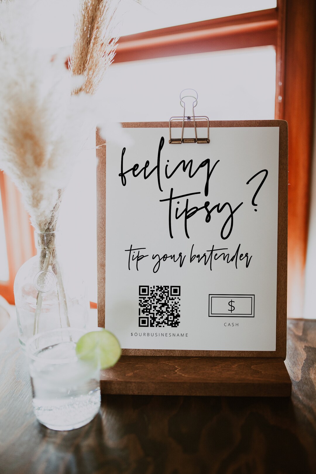 Bartender Tip Sign, QR Code Sign Template, Scan to Pay Sign, Tips Sign ...