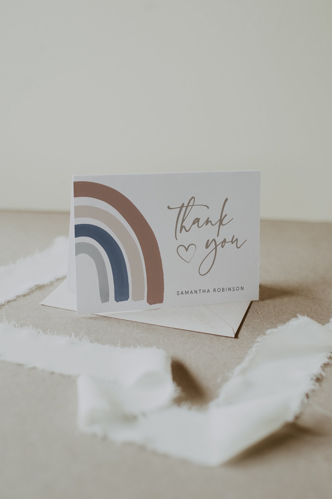 Rainbow Thank You Card, Template, Folded Thank You Note Card , Baby ...