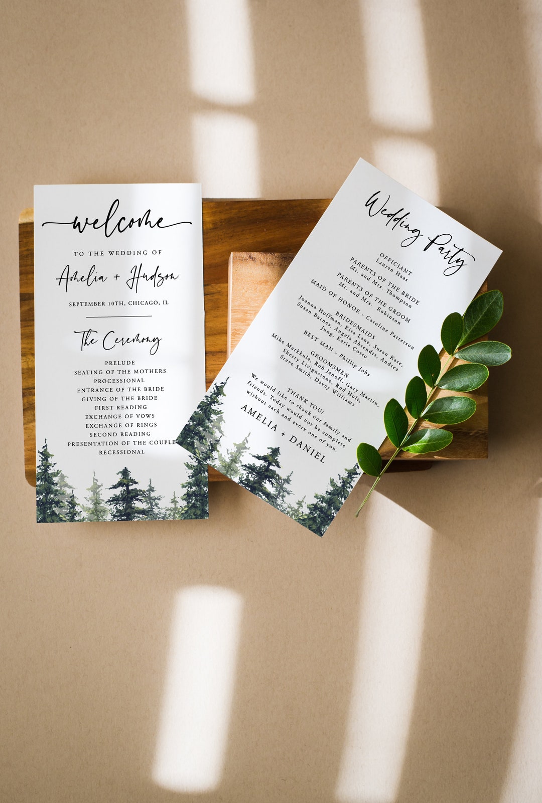 Pine Wedding Program Template, Mountain Wedding Program, Rustic Wedding Program, Lake Printable ...