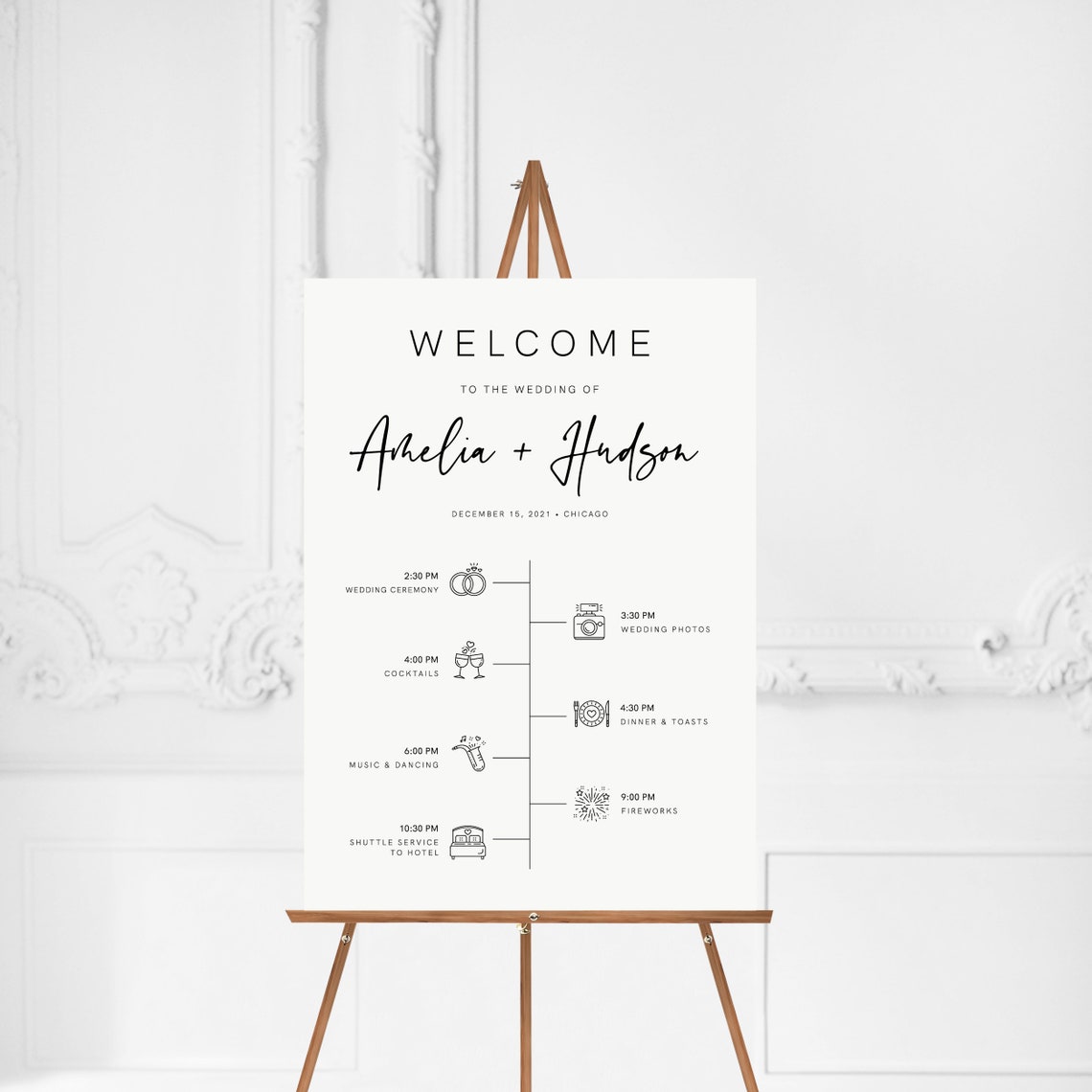 Welcome Sign Template, Printable Timeline With Wedding Day Icons ...