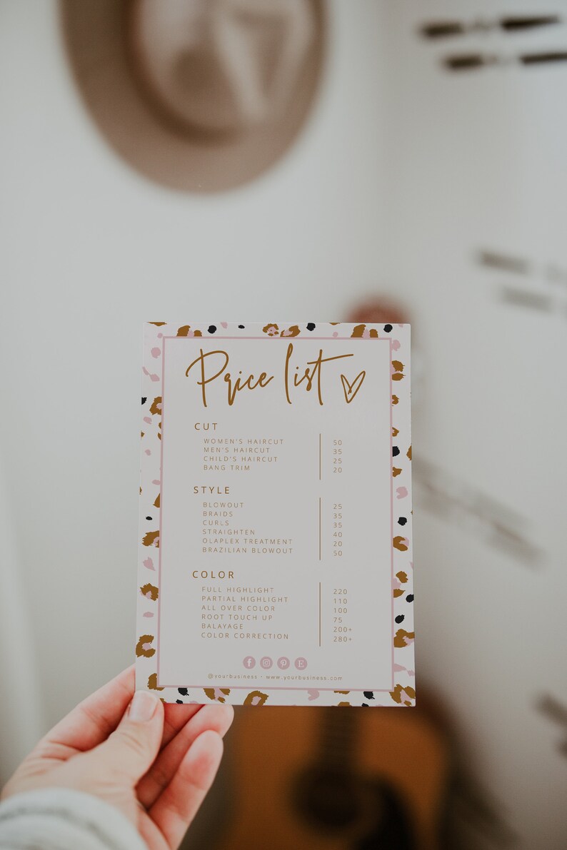 Leopard Price List Template, Animal Print Small Business Price List ...
