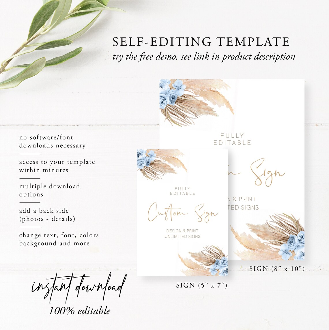 Pampas Grass Custom Sign Bohemian Wedding Baby Shower Sign - Etsy