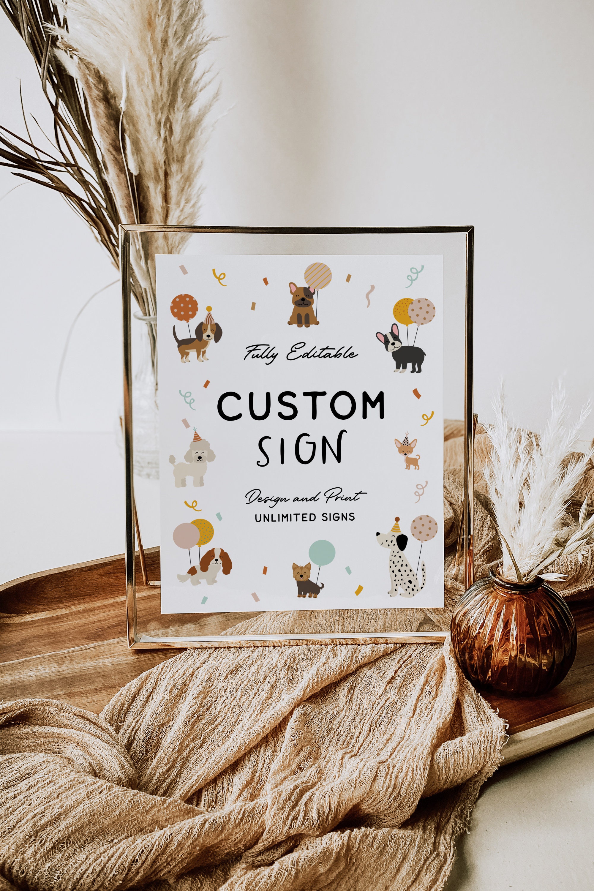 Dog Party Sign Template Custom Sign, Puppy Birthday Party, Modern Dog ...