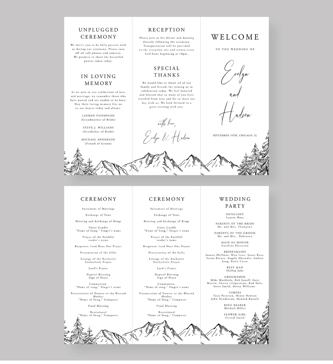 Trifold Wedding Program Template Mountain Wedding Program | Etsy