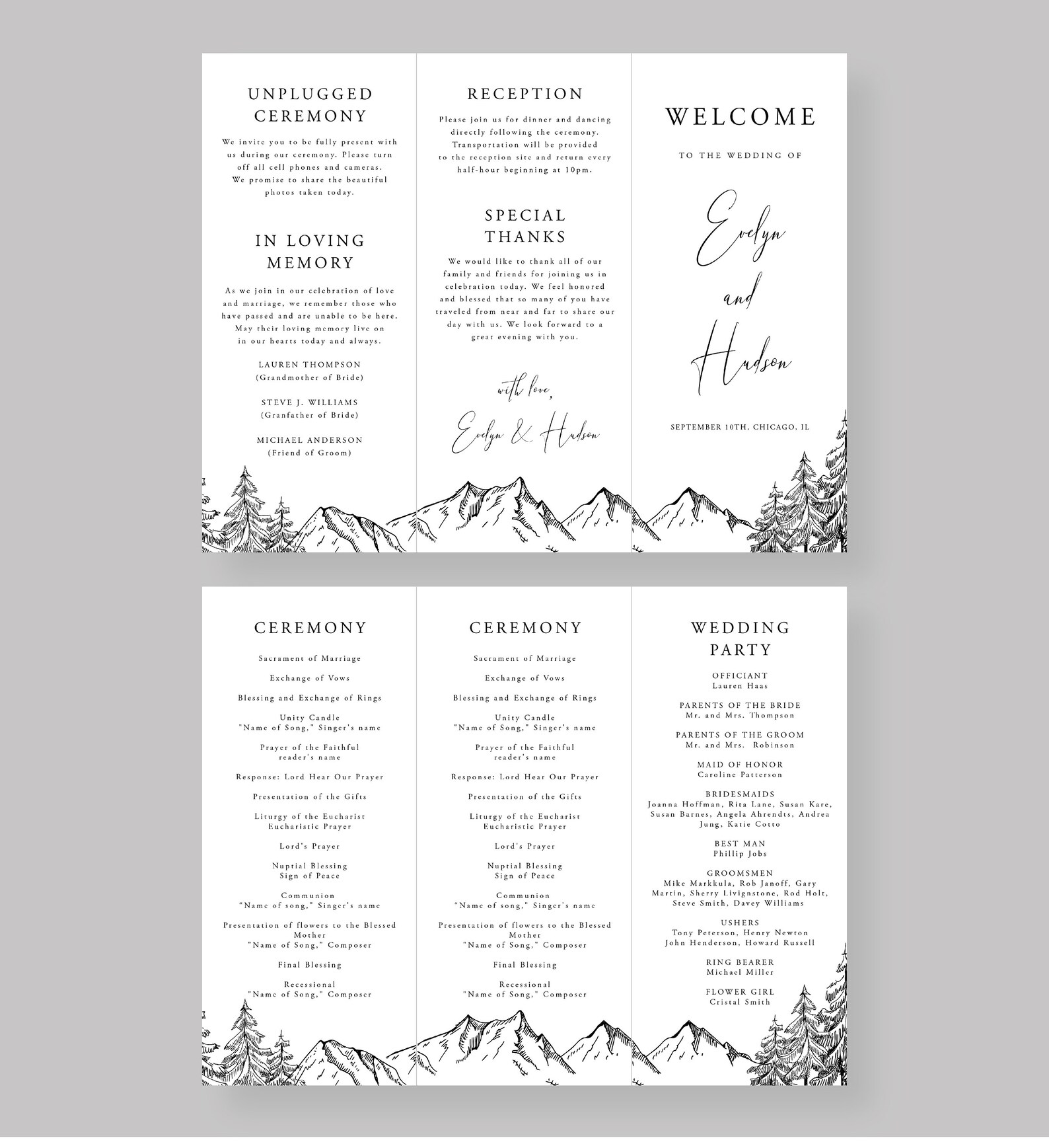 Trifold Wedding Program Template Mountain Wedding Program | Etsy