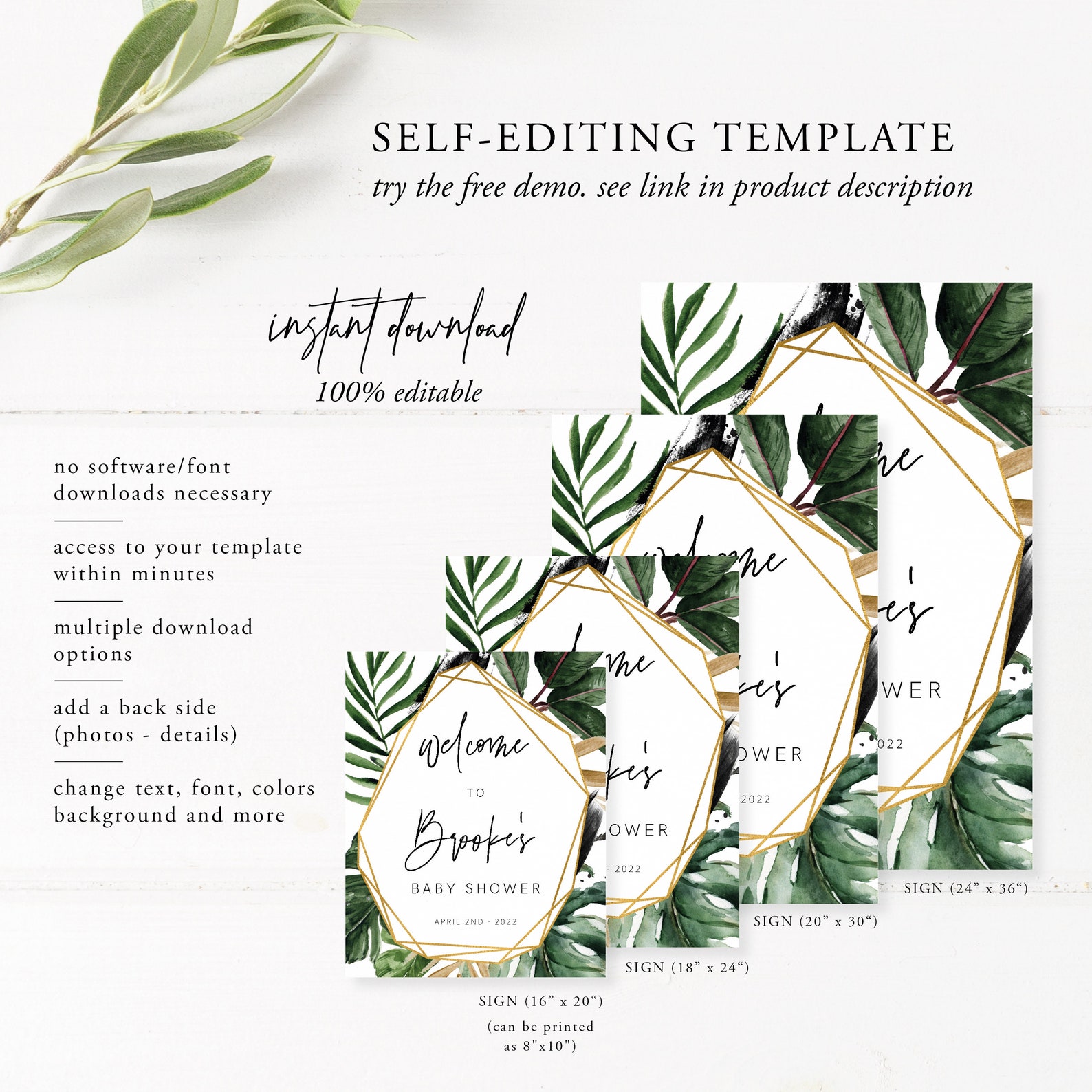 Tropical Welcome Sign Template, Baby Shower, Tropical Bridal Shower ...