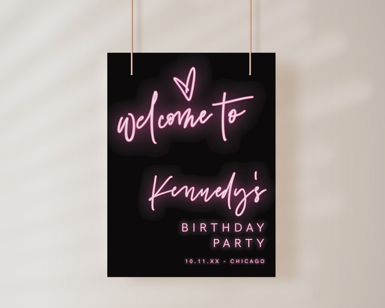 Neon Birthday Party Welcome Poster Instant Download Editable - Etsy