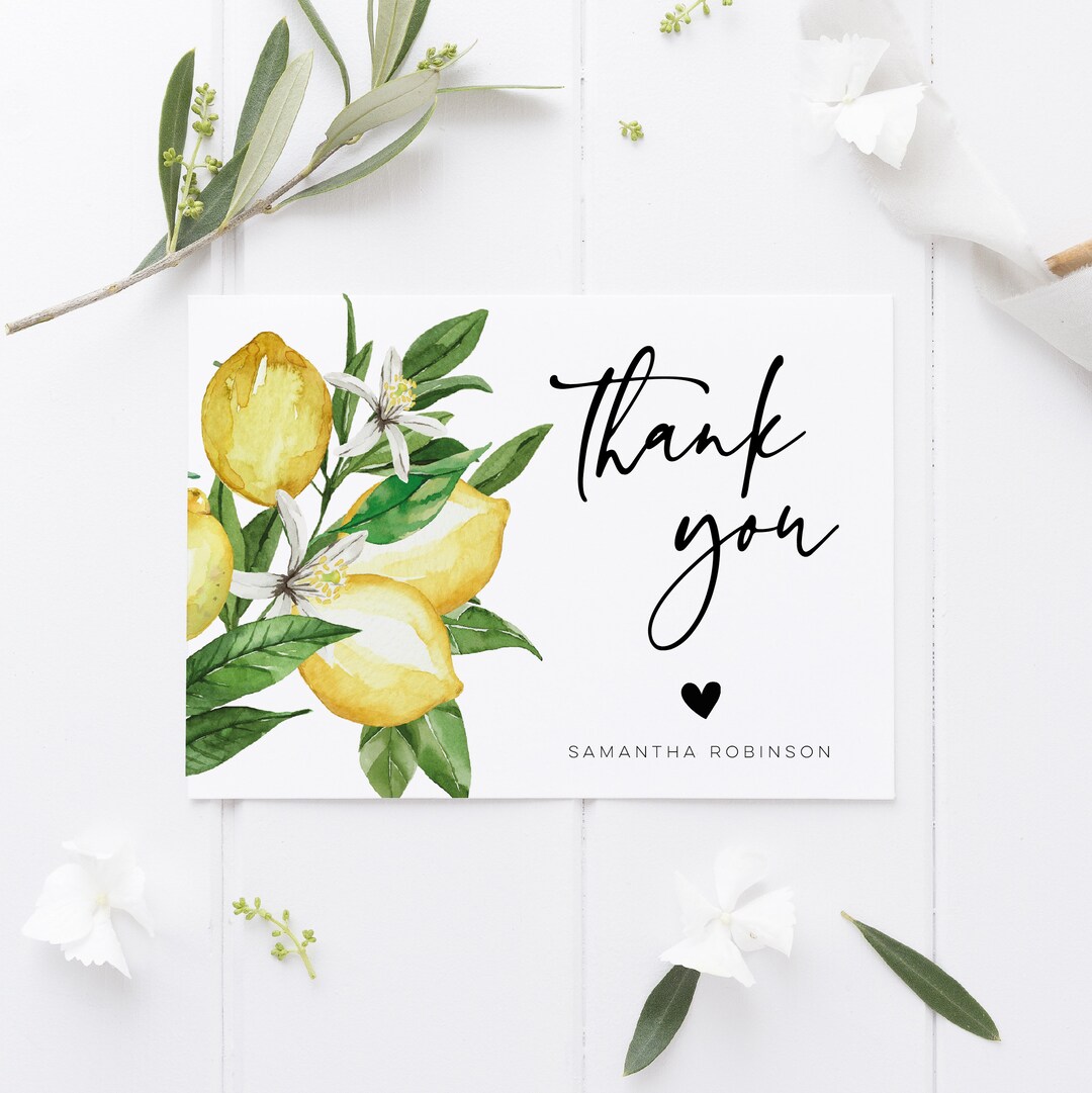 Lemon Thank You Card Template, Citrus Wedding Thank You, Bridal Shower ...