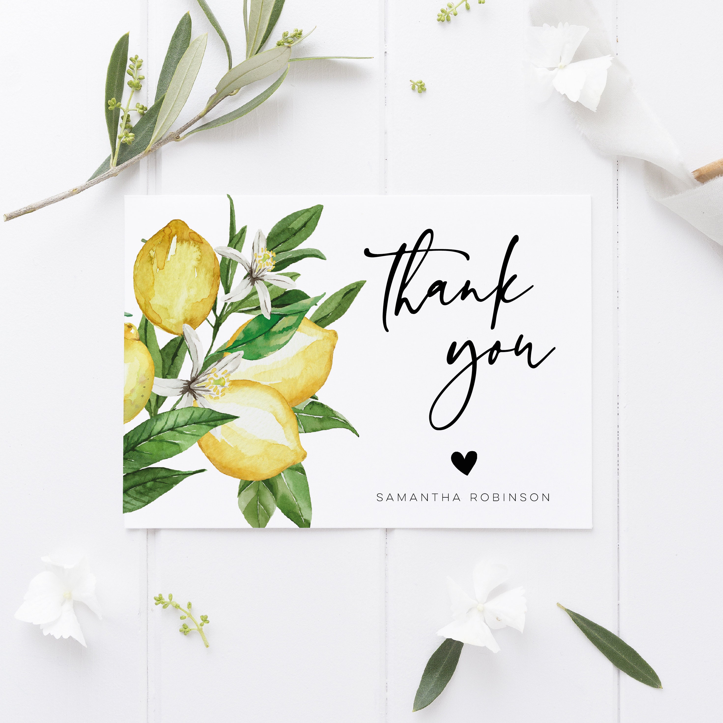 Lemon Thank You Card Template, Citrus Wedding Thank You, Bridal Shower ...