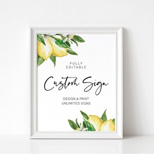 Lemon Custom Sign Template, Summer Lemon Bridal Shower, Table Sign ...