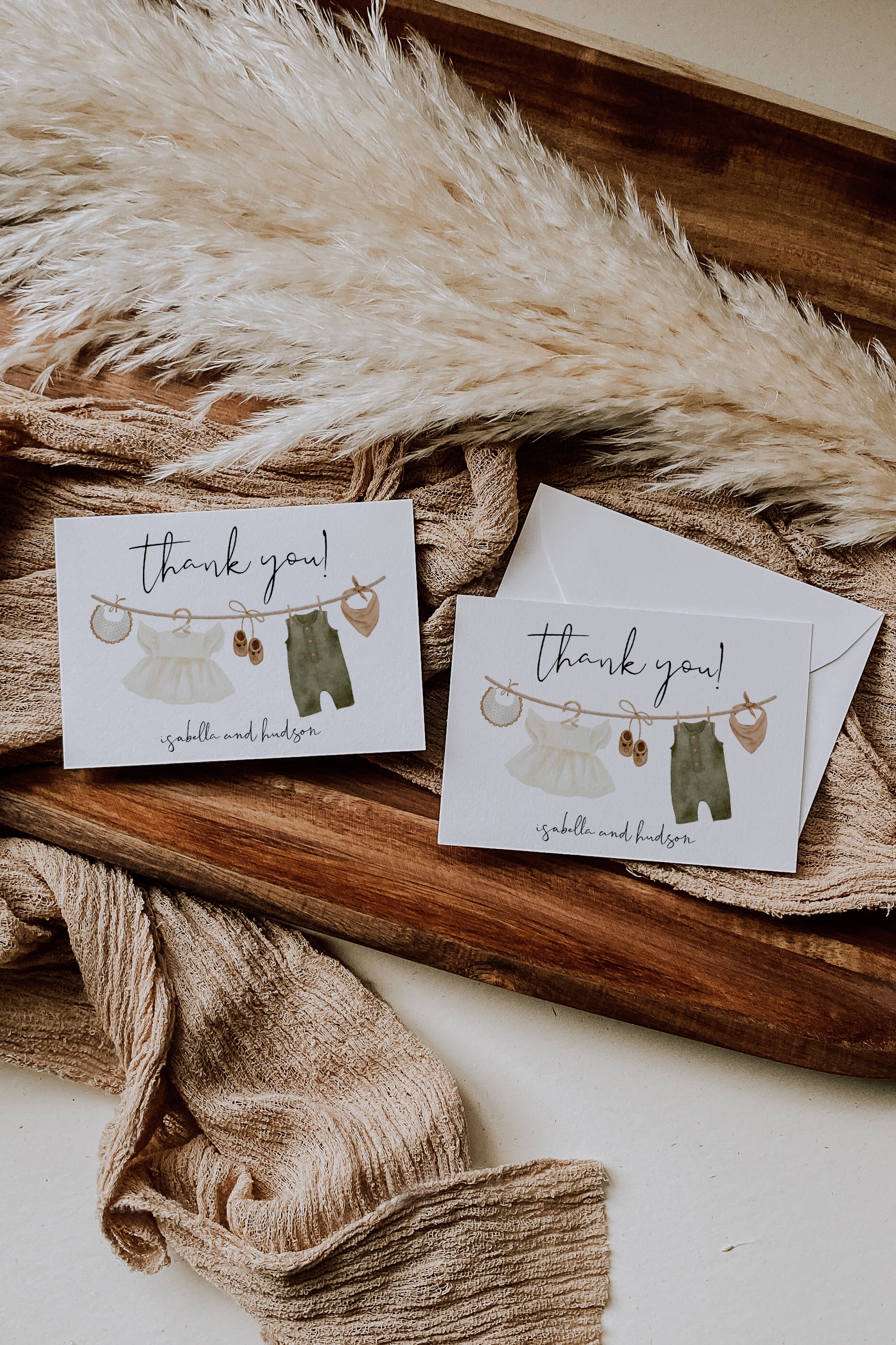 Baby Shower Thank You Card, Boho Baby Shower Thank You, Clothes Baby ...
