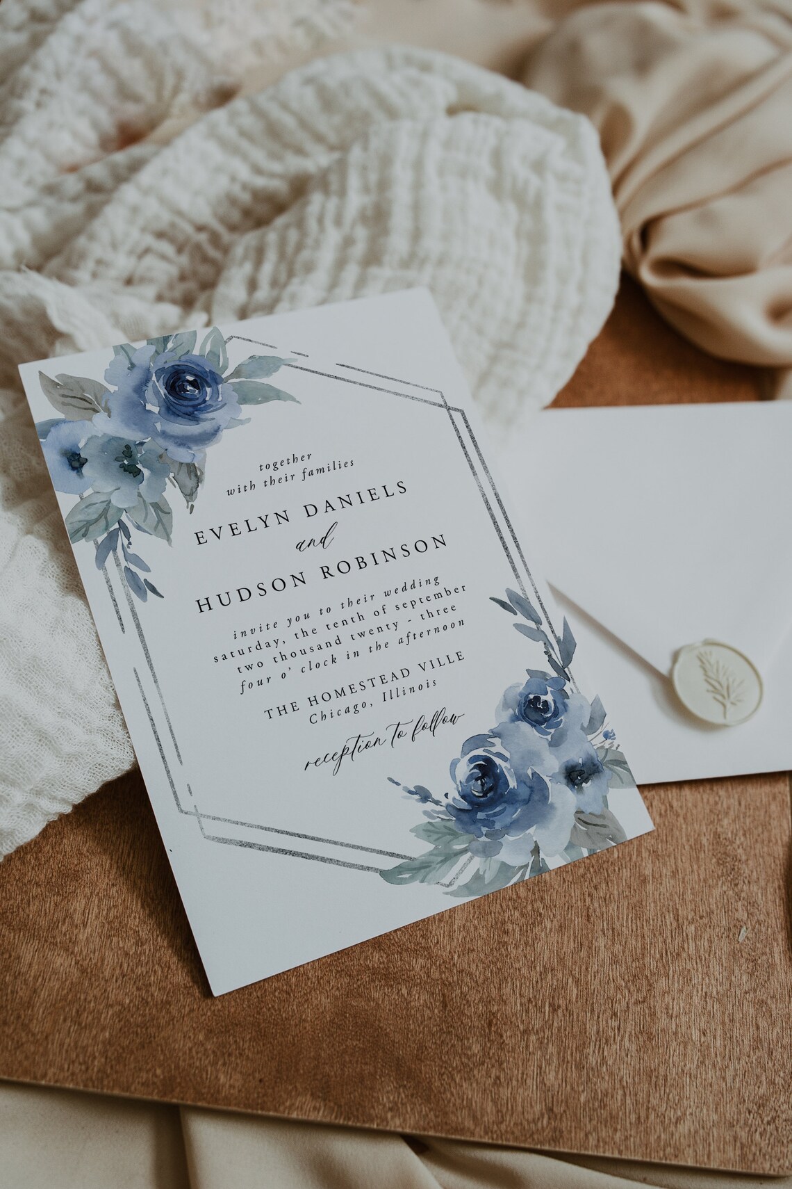 Dusty Blue Wedding Invitation Instant Download Template - Etsy