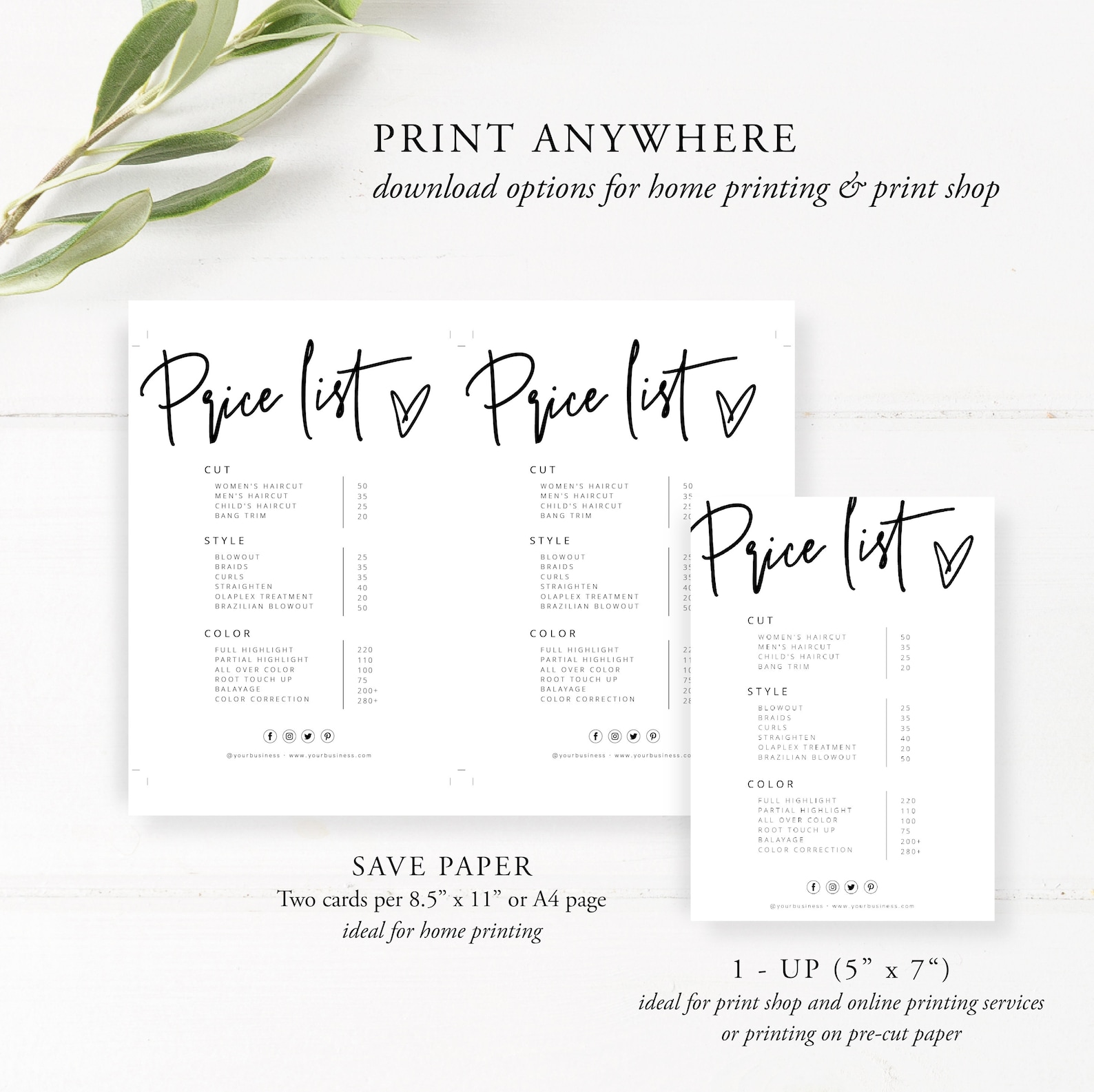 Price List Template Small Business Price List Editable Price - Etsy
