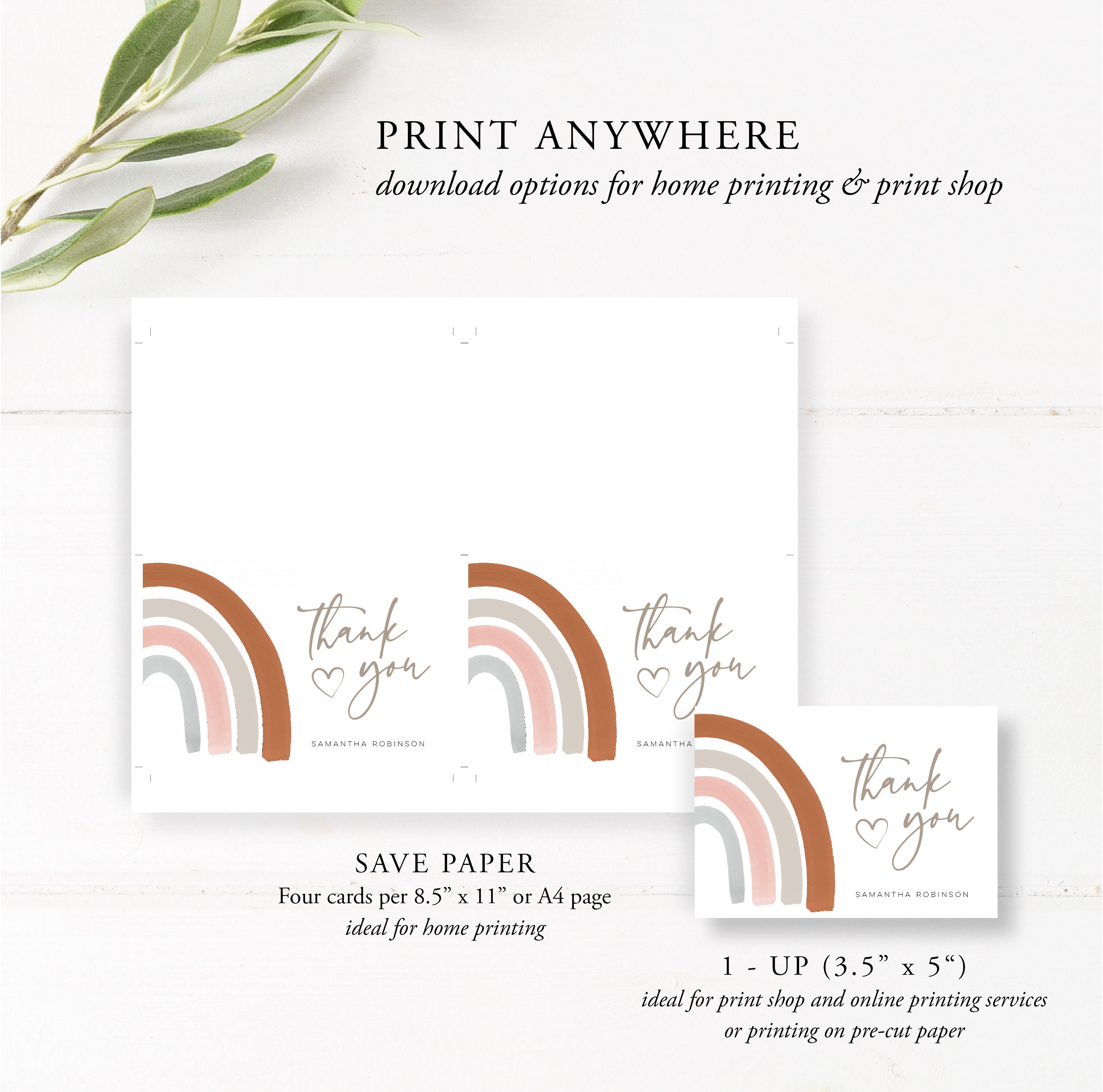 Rainbow Thank You Card Template Folded Thank You Note Card | Etsy