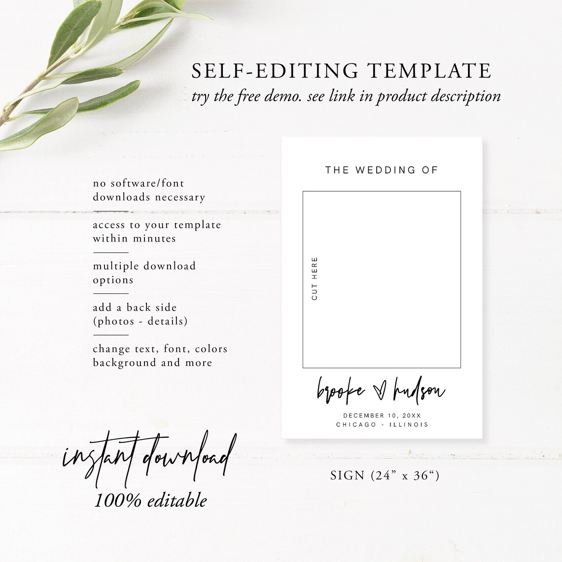 Minimalist Photo Prop Frame Template, Modern Wedding Photo Frame Prop ...