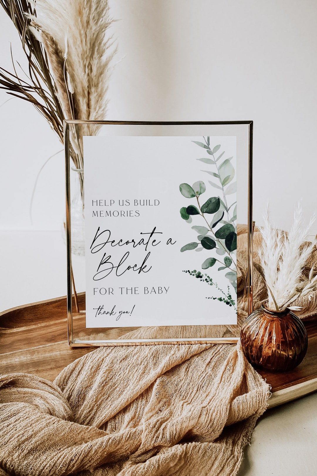 Decorate a Block for Baby, Greenery Baby Shower, Printable Baby Shower ...