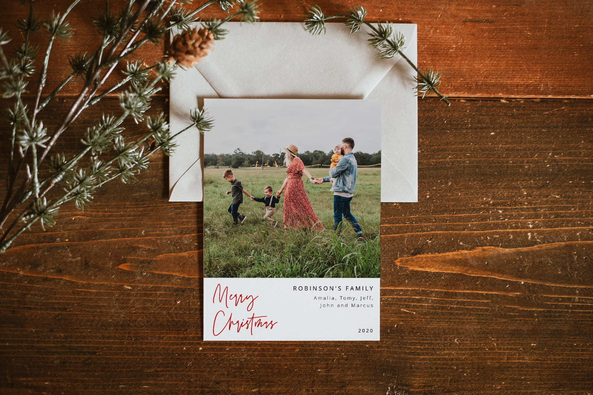 Merry Christmas Photo Card Portrait Christmas Card Minimal | Etsy