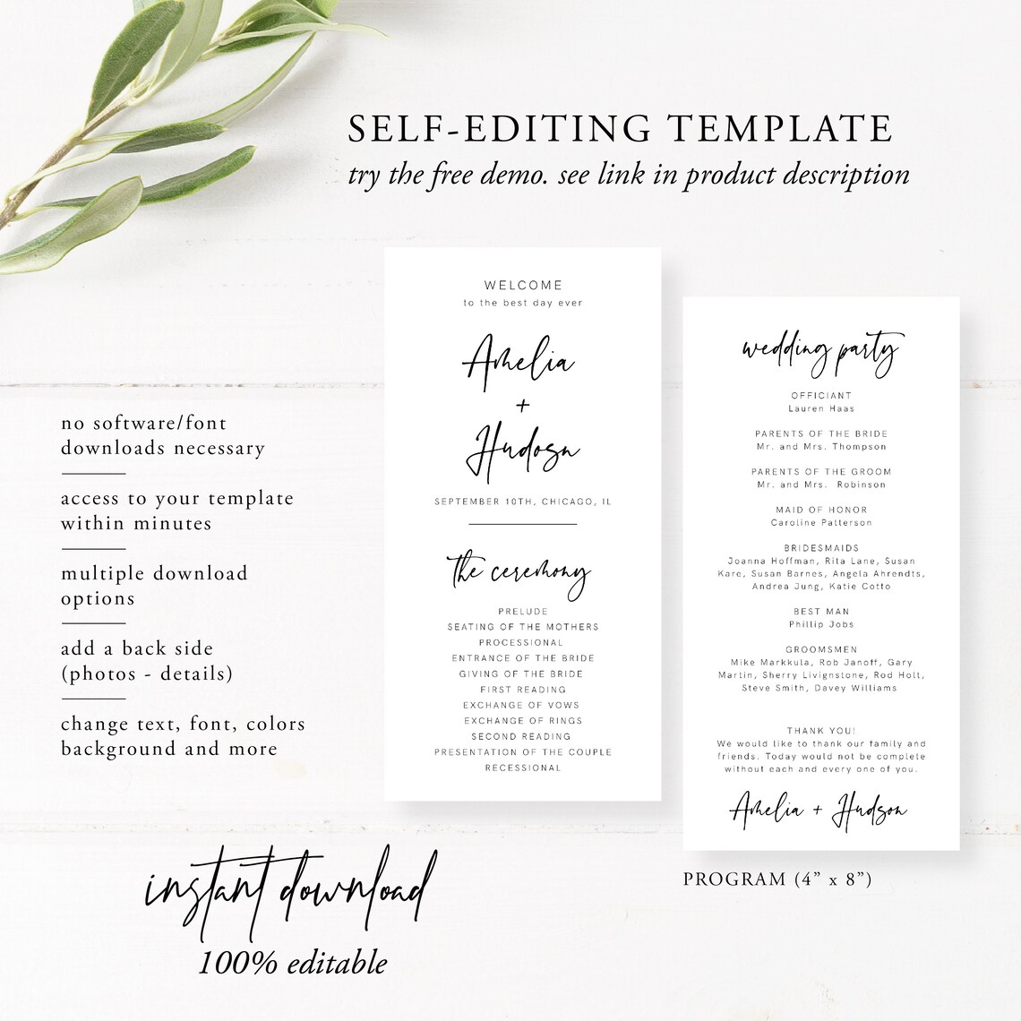 Modern Wedding Program Template Modern Wedding Program - Etsy
