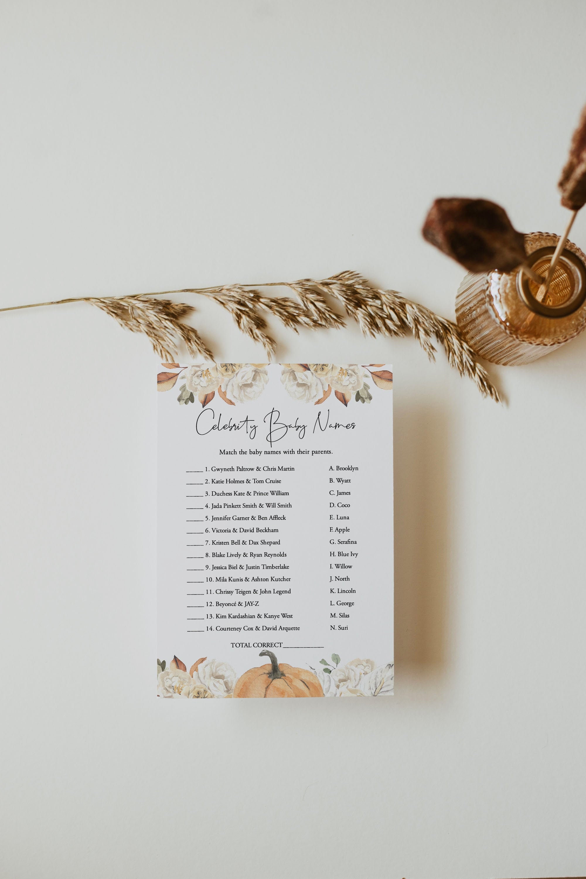 Celebrity Baby Names Game Baby Shower Game Pumpkin Baby - Etsy