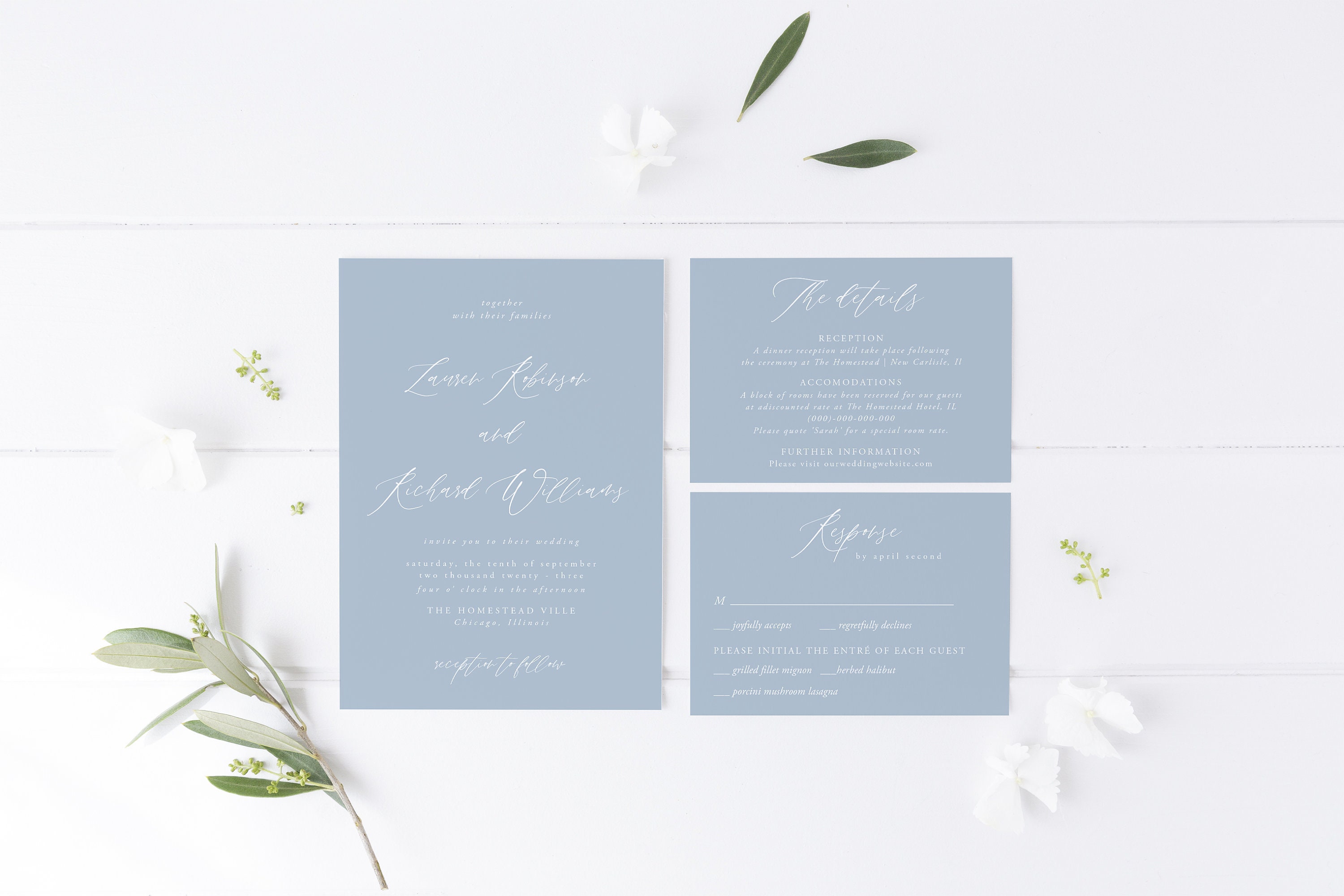 Dusty Blue Wedding Invitation Set Slate Blue Printable | Etsy