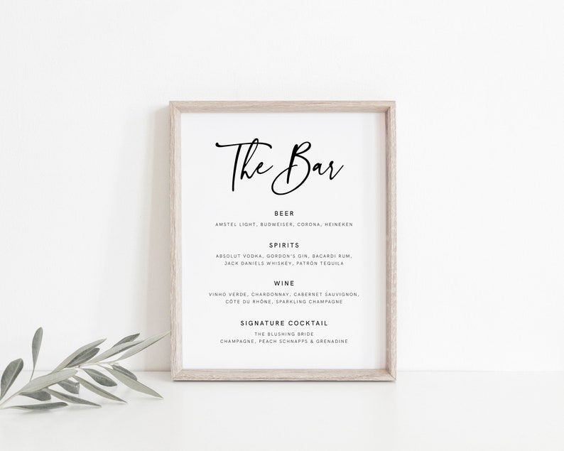 Modern Wedding Bar Menu Template 8x10 Minimalist Bar - Etsy