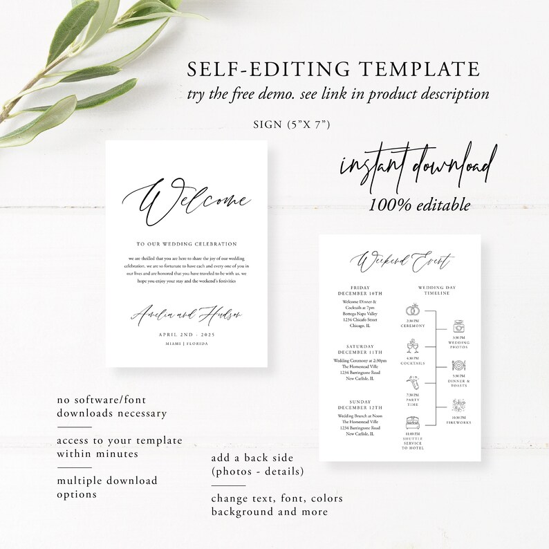 Elegant Wedding Timeline Template Wedding Timeline Event - Etsy