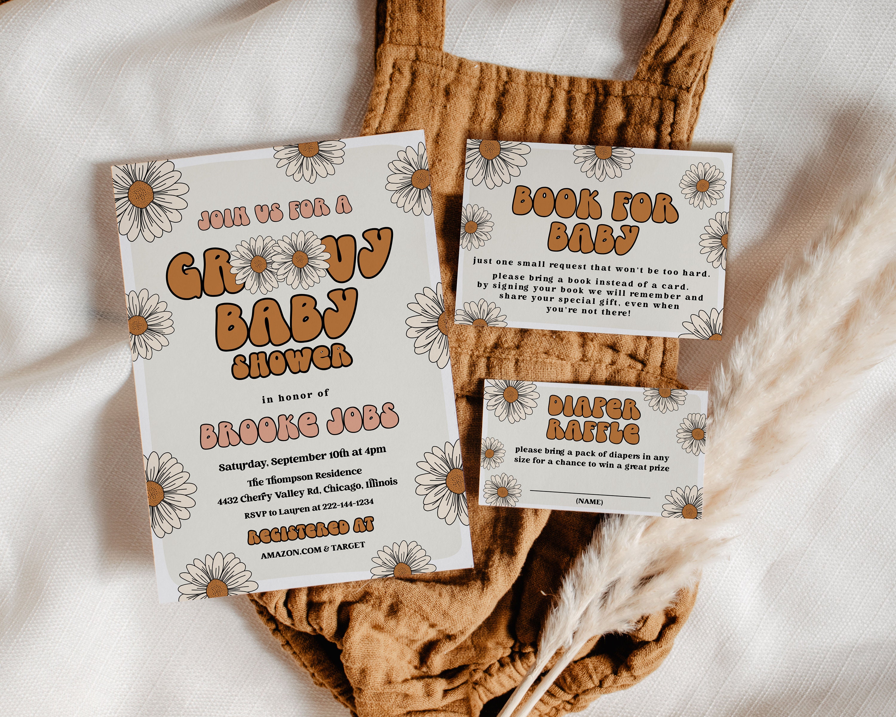 Groovy Baby Shower Invitation Set Template Diaper Sign Book - Etsy