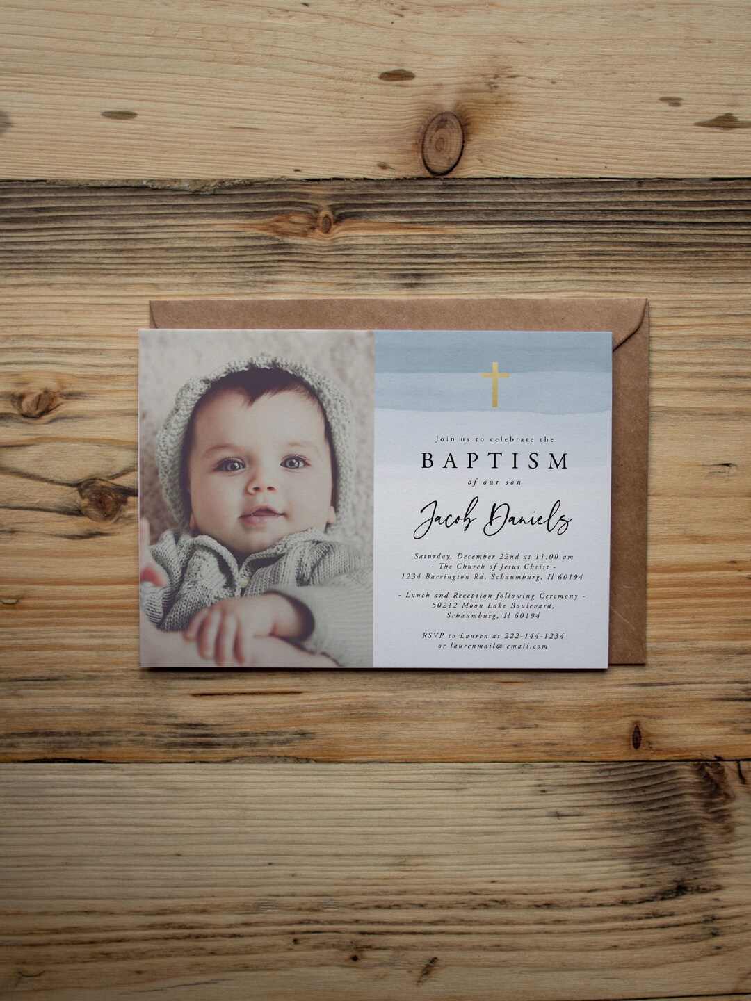 Blue Watercolor Baptism Invitation Template, Baptism Invitation ...