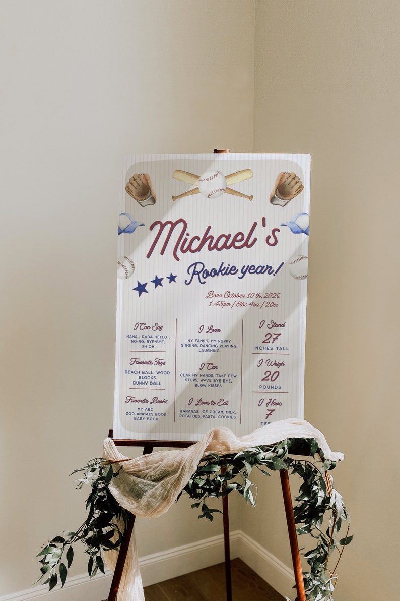 Baseball First Birthday Milestone, Poster Board Template, Printable ...