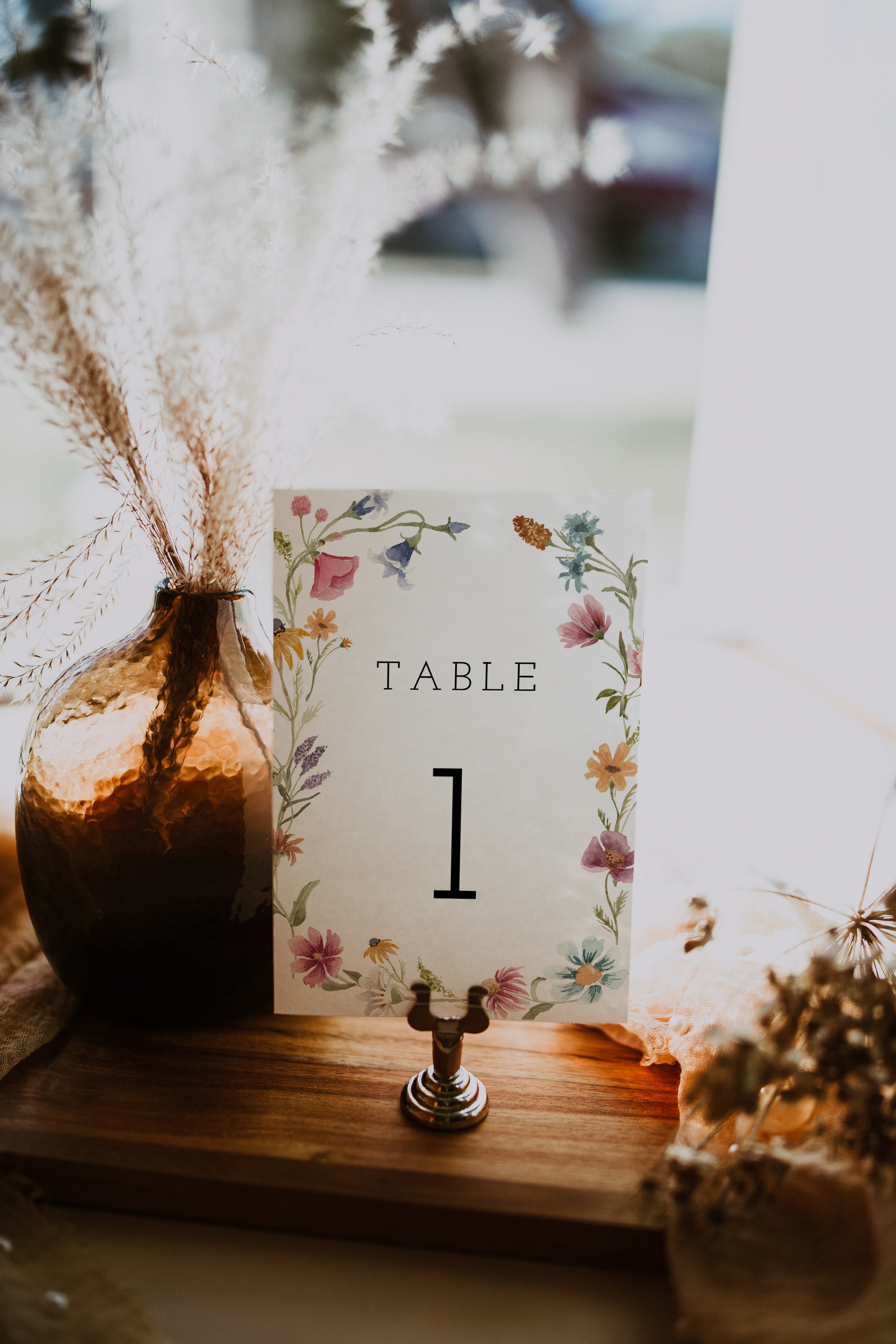 Wildflower Table Number Card Template Boho Table Number | Etsy