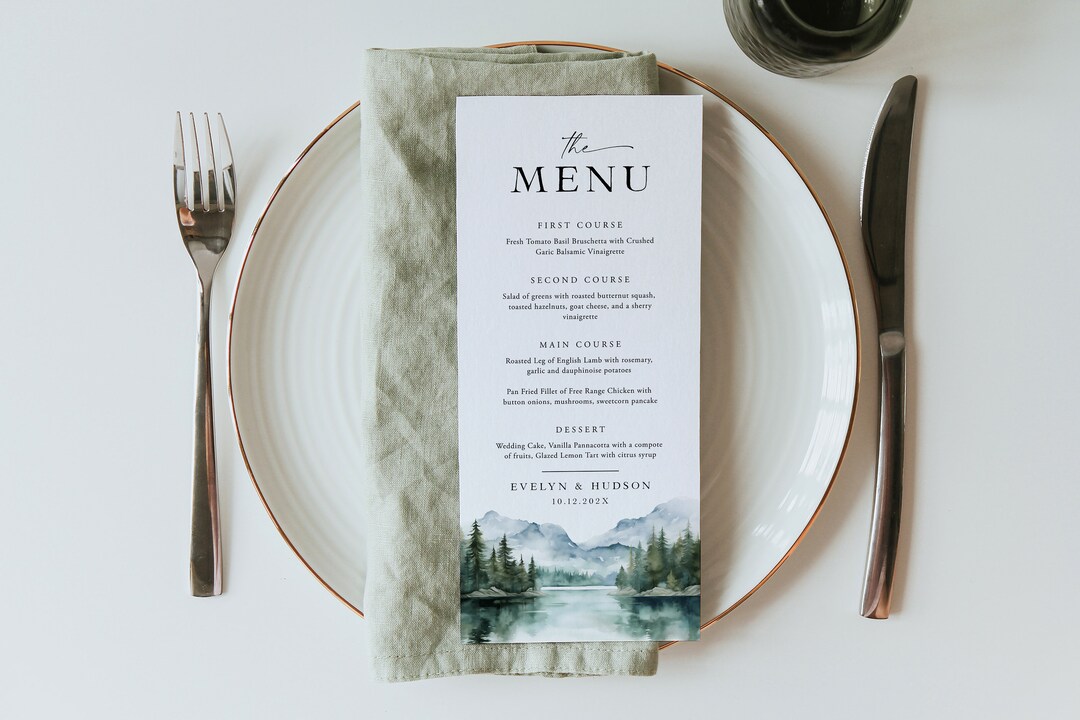 Mountain Menu Template, Woodland Mountain Menu, Printable Wedding ...