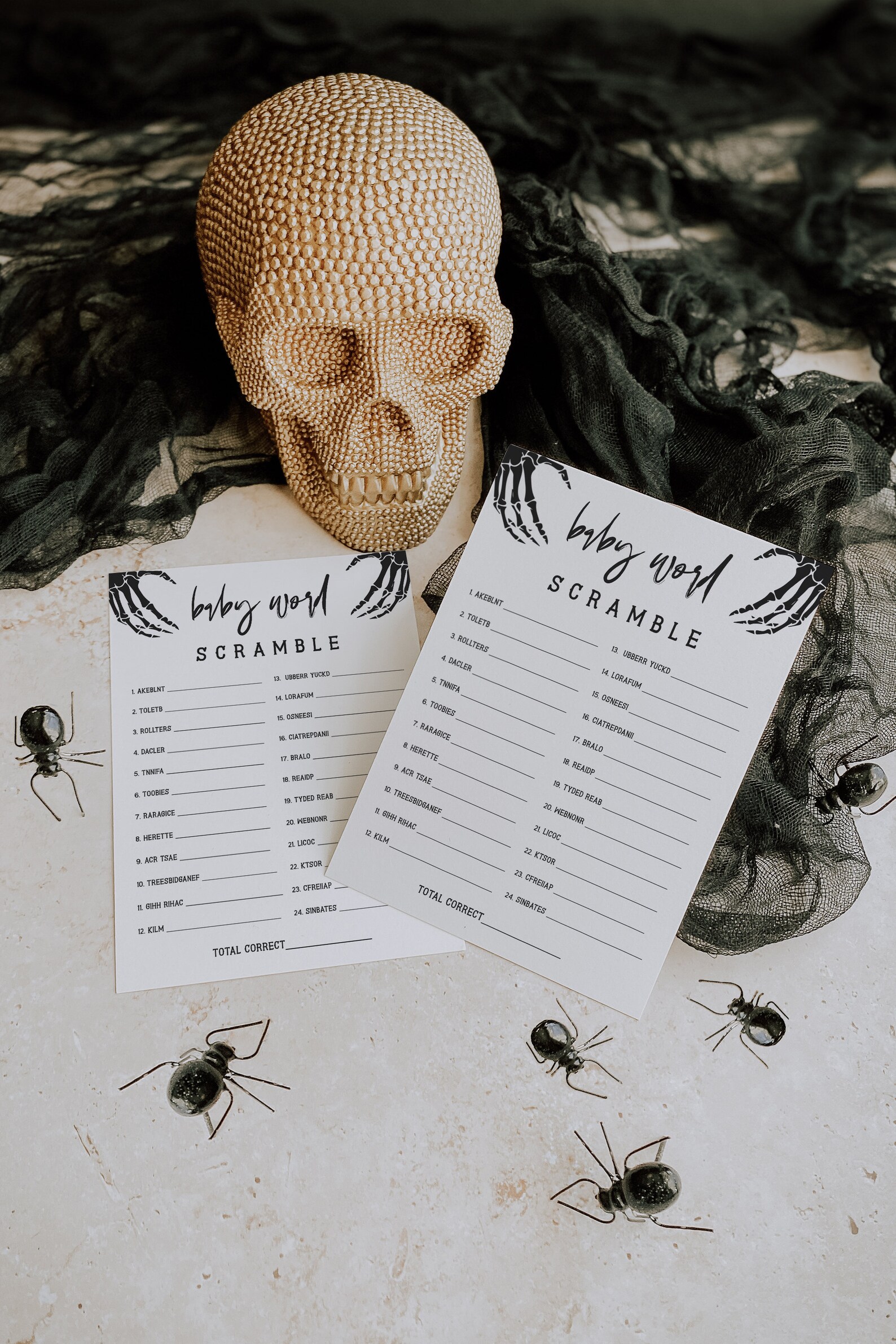 Halloween Word Scramble Baby Shower Game Template, Skull Baby Shower ...