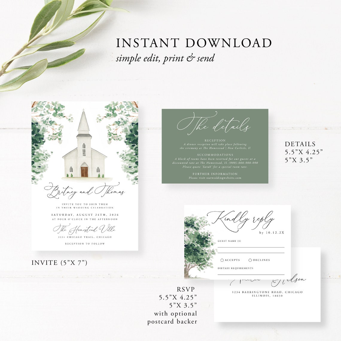 Chapel Wedding Invite Template Editable Printable Wedding - Etsy