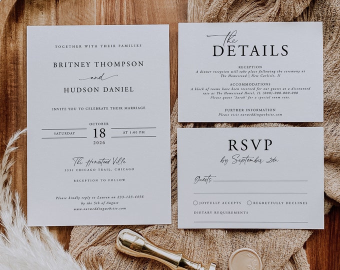 Modern Wedding Invitations, Minimal Wedding Invitation, Simple Wedding ...