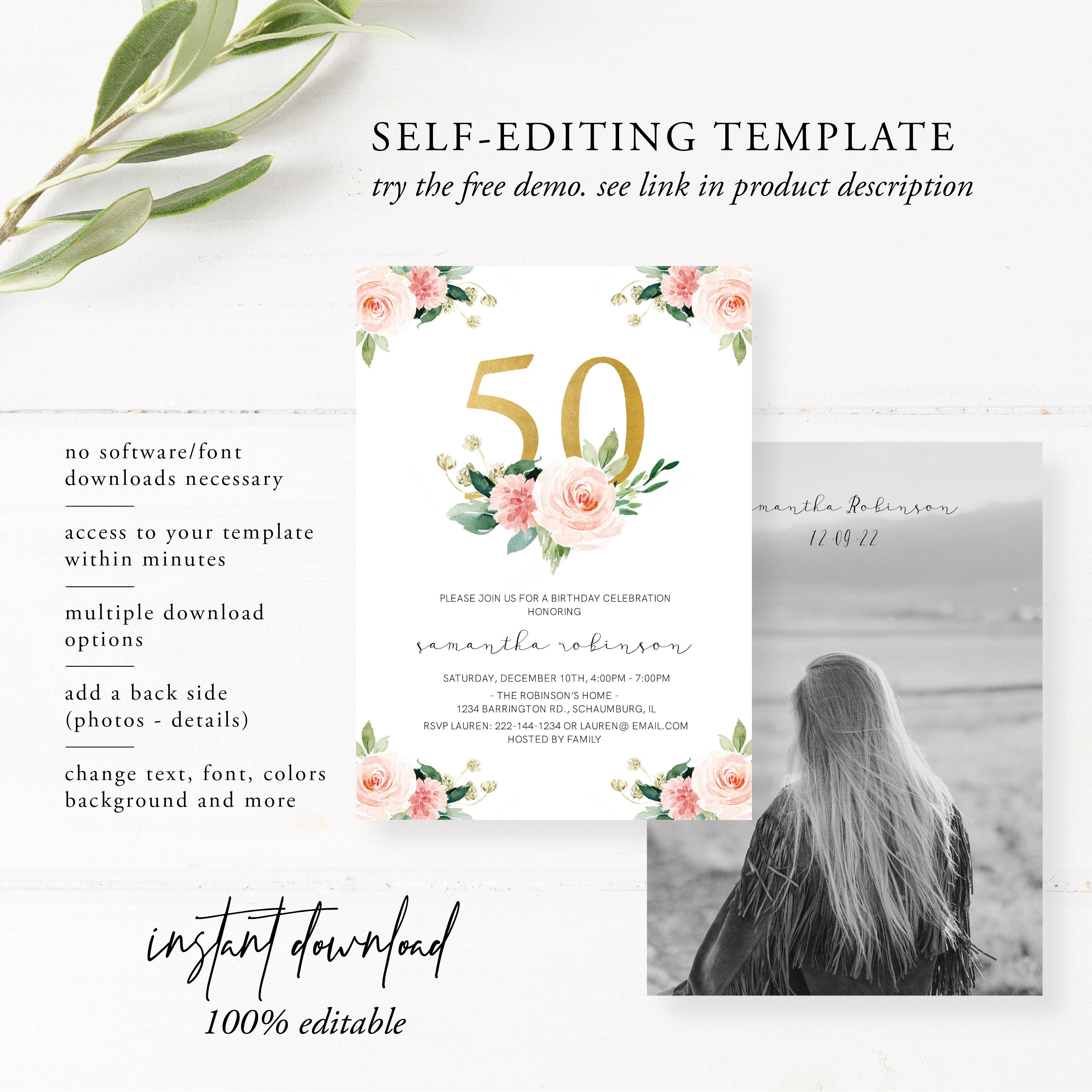 50th Birthday Invitation INSTANT DOWNLOAD, Fifty Birthday, Adult, Women ...