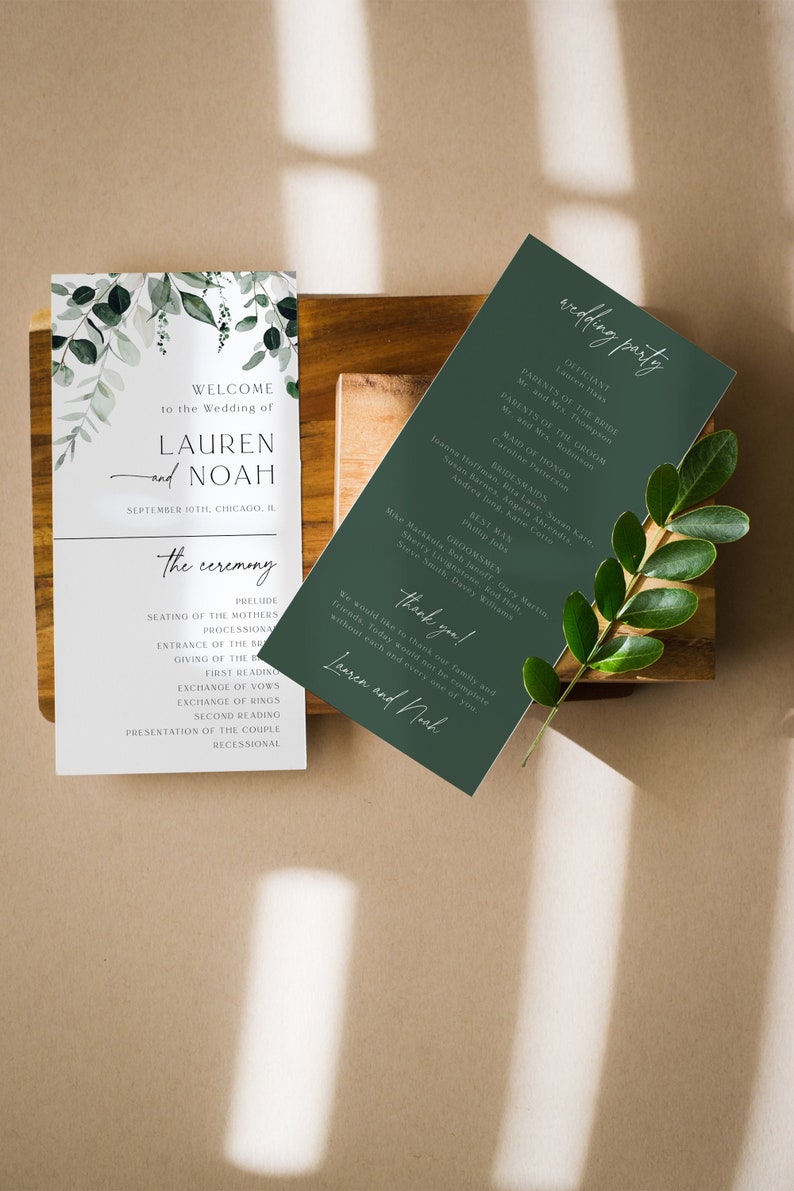 Greenery Wedding Program Template Leaves Wedding Program - Etsy