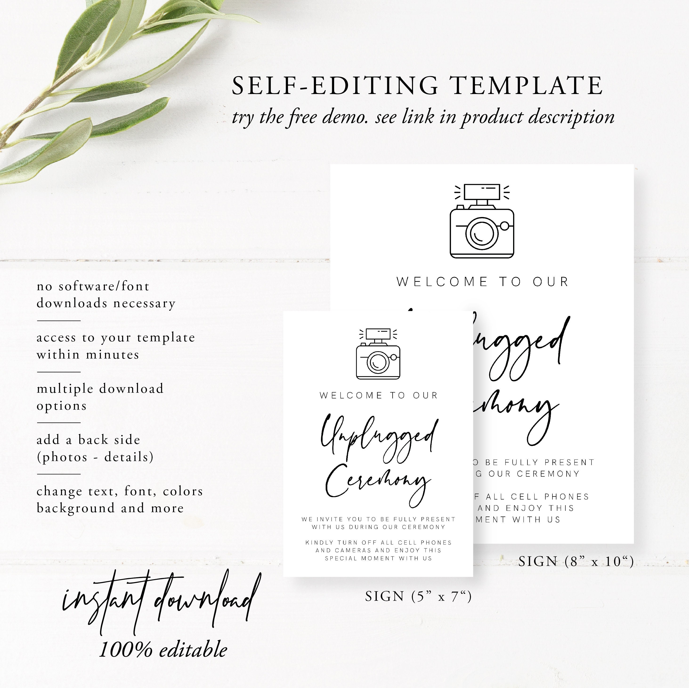 Unplugged Ceremony Sign Template, Unplugged Ceremony Sign Printable ...