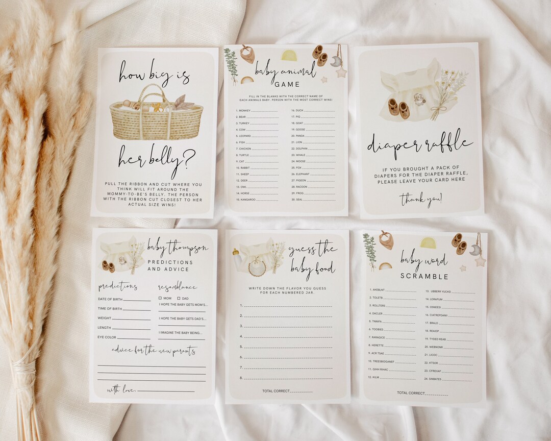 Baby Shower Game Bundle, Boho Baby Shower Game Kit, Printable Baby ...