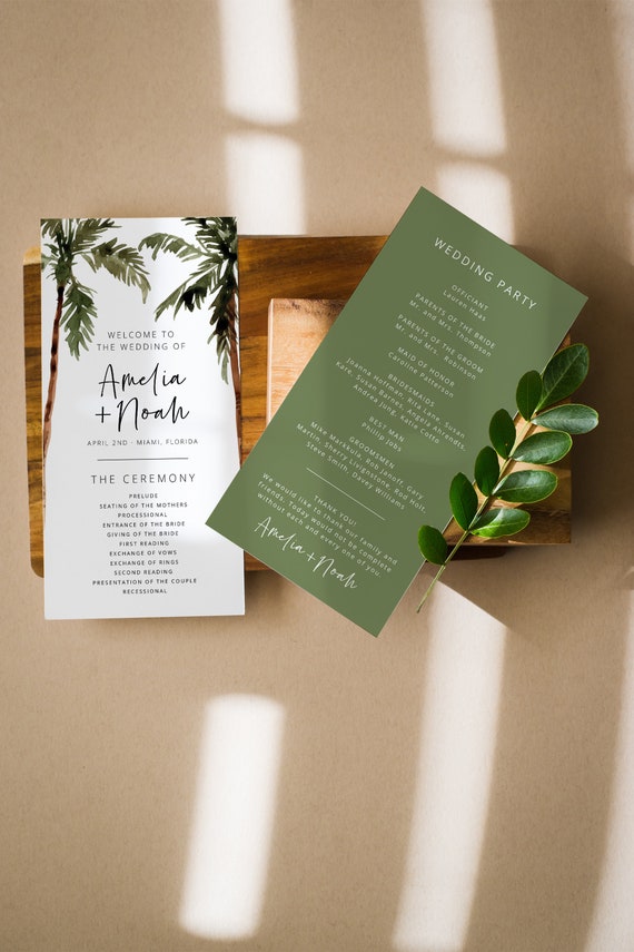 Palm Tree Wedding Program Template Tropical Wedding Program - Etsy