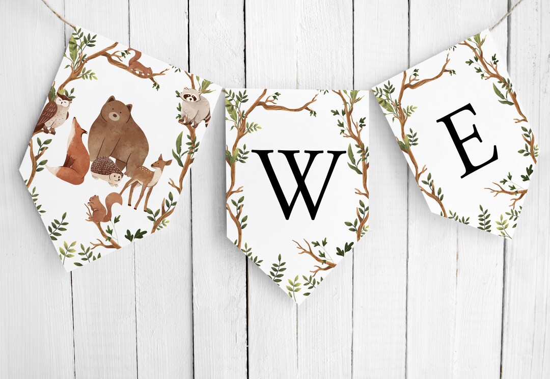 Woodland Welcome Baby Banner, Baby Shower Banner, Woodland Baby Shower ...