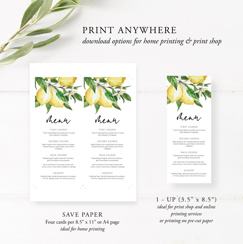 Lemon Menu Template Citrus Menu Printable Wedding Dinner | Etsy